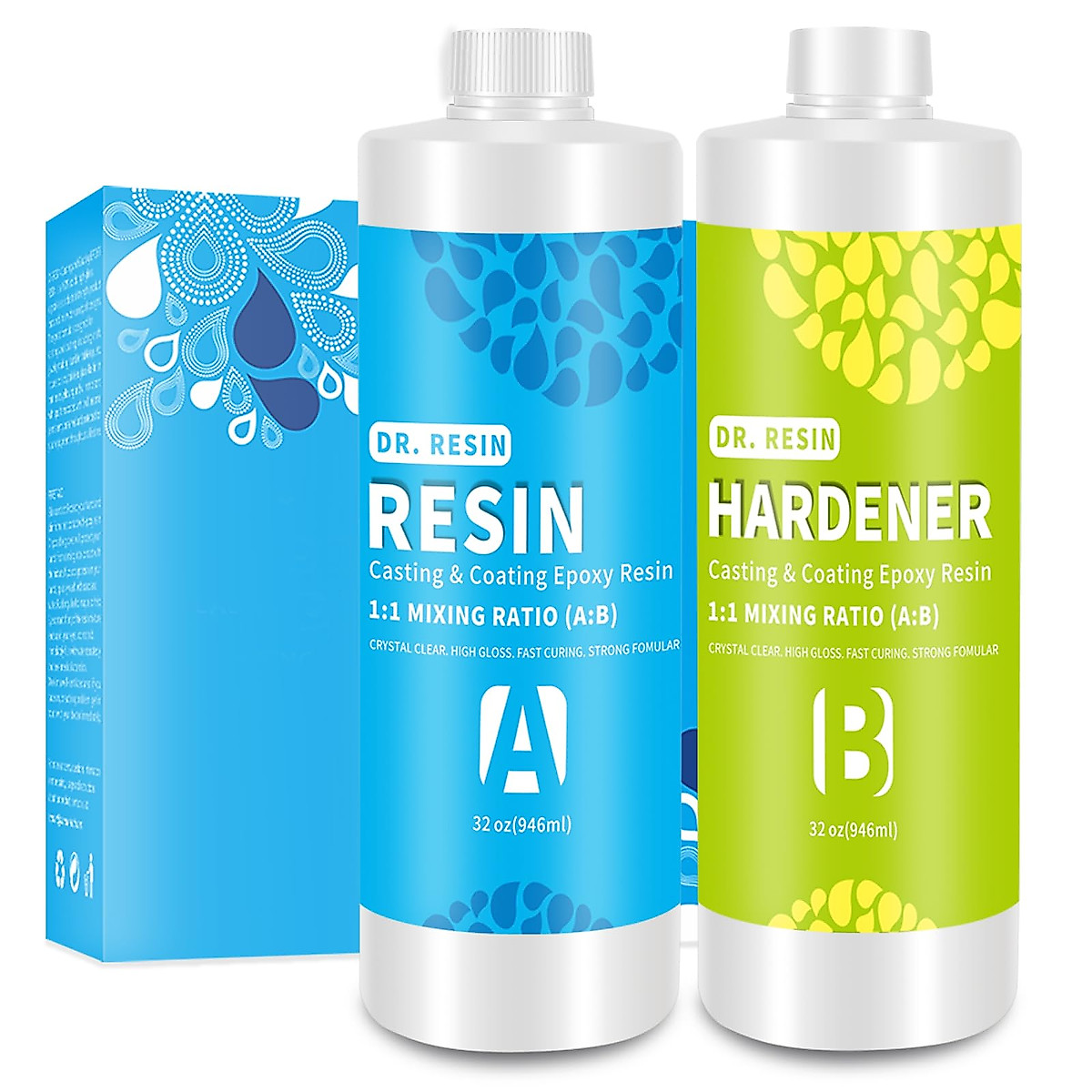 DR. RESIN 64oz Crystal Clear Epoxy Resin Kit, No Yellowing, Self-Leveling, Bubble Free 2 Part Art Resin Kit for Jewelry Tabletop DIY Craft