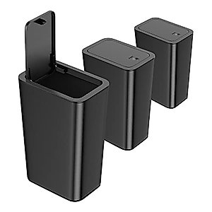 N. NETDOT 3 Pack 10 Liter Small Trash Can with lid, 2.6 Gallon Bathroom Trash Can,Garbage Can Slim Trash Bin Waste Basket for Bathroom,Kitchen,Bedroom,Living Room,Office,Laundry - Black