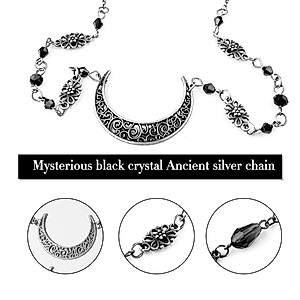MJartoria Moon Pentagram Necklace with Headwear Pentacle Crystal Chakra Pendant Layered Necklaces for Women Choker Necklace Gothic Jewelry Goth Accessories (Dark Blue, Moon Pentagram)