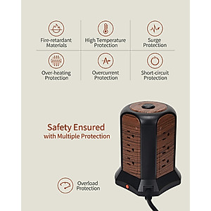 SUPERDANNY USB Surge Protector with 9 AC 4 USB Ports 9.8ft Multiple Electrical Outlet Extender for Home Office Dorm, Black/Wood Grain