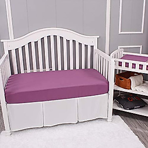 Belsden 3 Pack Soft Waterproof Crib Sheets, Wipeable Machine Washable Crib and Toddler Mattress Pad Cover, Fitted Microfiber Baby Girl Sheets Set, 28’’x 52’', Pink & Purple & Apricot