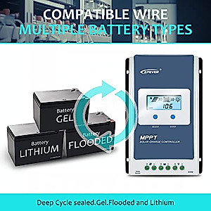 EPEVER 10A Solar Charge Controller MPPT Solar Panel Charge Controller 12V / 24V Auto Working Max PV 100V Solar Charge Battery Regulator with LCD Display for Gel Flooded Sealed Lithium Batteries
