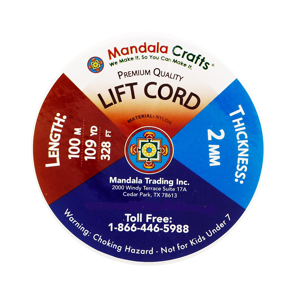 Mandala Crafts Strings Lift Cords - Roman Shades Cord Brown 2mm Nylon Cord - 109 Yds Braided Nylon String