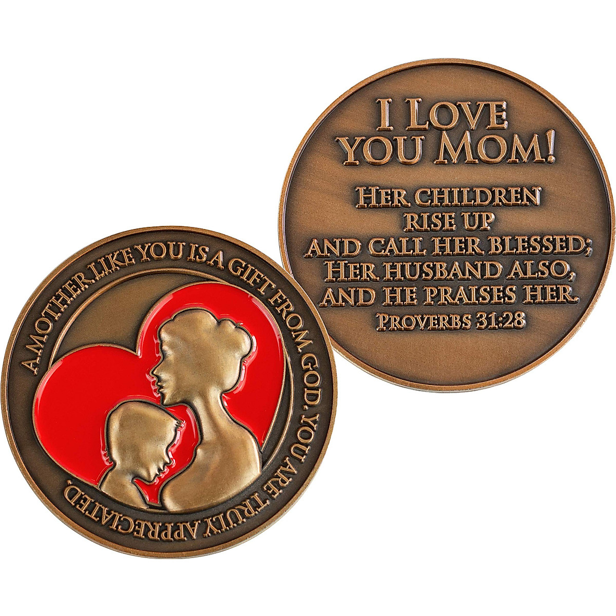 Mothers Coin, Bulk Pack of 10, I Love You Mom Token of Appreciation, Gift for Mom, Mother's Day or Birthday Gifts from Son, Daughter, or Husband. Proverbs 31:28, Idea for Women Who Have Everything