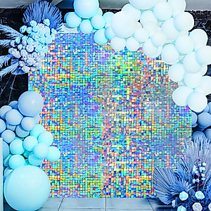 Ayfjovs 24 PCS Iridescent Silver Shimmer Wall Backdrop Sequin Shimmer Wall Panels Backdrop for Party Decoration Birthday Wedding & Engagement Anniversary Home Decor
