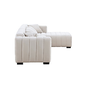 KEVINSPACE 139" Modern Large Velvet Fabric Sectional Sofa, L-Shape Couch 5-Seat Couch with 5 Same Color Pillows, Extra Wide Chaise Lounge for Living Room, Apartment, Office,Beige Right Facing