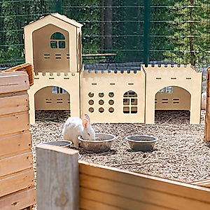Woiworco Extra Large Rabbit Hideout, Wooden Rabbit Castle Bunny Spacious Breathable Hideouts for Indoor Bunnies, Hamsters and Guinea Pigs Hut to Hide