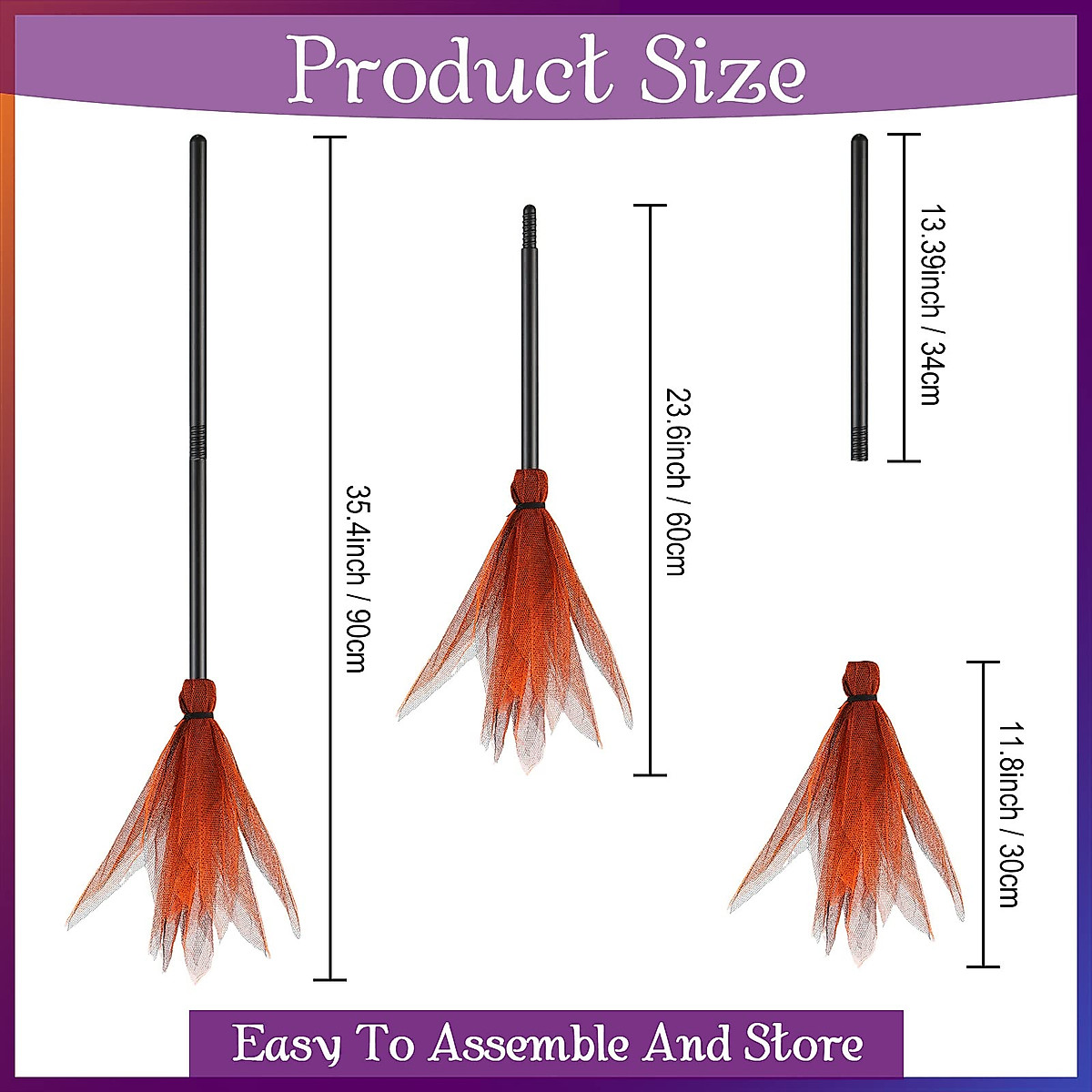 Libima 10 Pcs Halloween Witch Broom Wizard Witch Stick Flying Plastic Witches Broomstick Kids Witch Supplies for Halloween Party Cosplay Broom Props Masquerade Dress up Costume Decoration Accessory