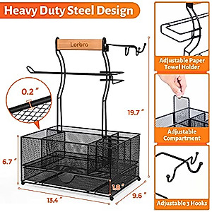 Lorbro Large Grill Utensil Caddy with Drawer, Picnic Camping Caddy with Paper Towel Holder, BBQ Organizer for Grilling Tool, Ideal Organizer for Picnic Condiment and Outdoor Griddle Accessories