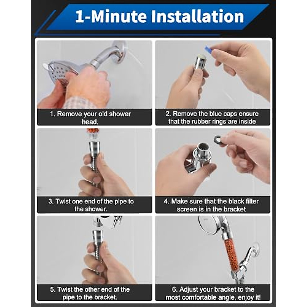 Luxsego Handheld Shower Head with 3 Modes - Removes Chlorine & Fluoride with Mineral Beads for Dry Hair & Skin