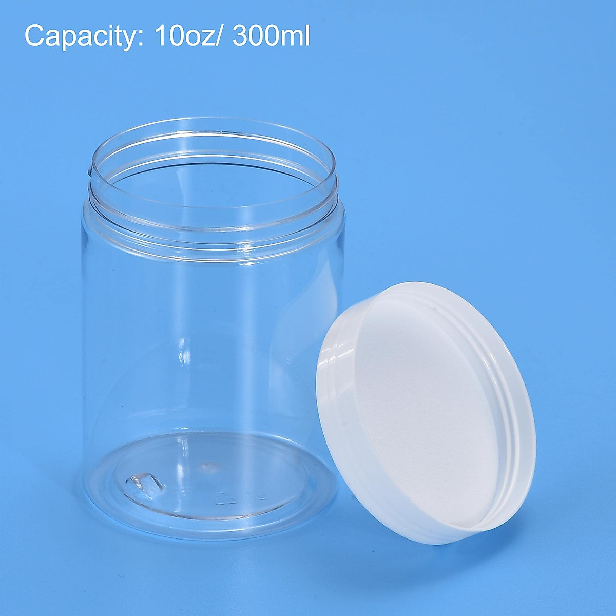 uxcell Round Plastic Jars with White Screw Top Lid, 10oz/ 300ml Wide-mouth Clear Empty Containers for Storage, Organizing, 2Pcs