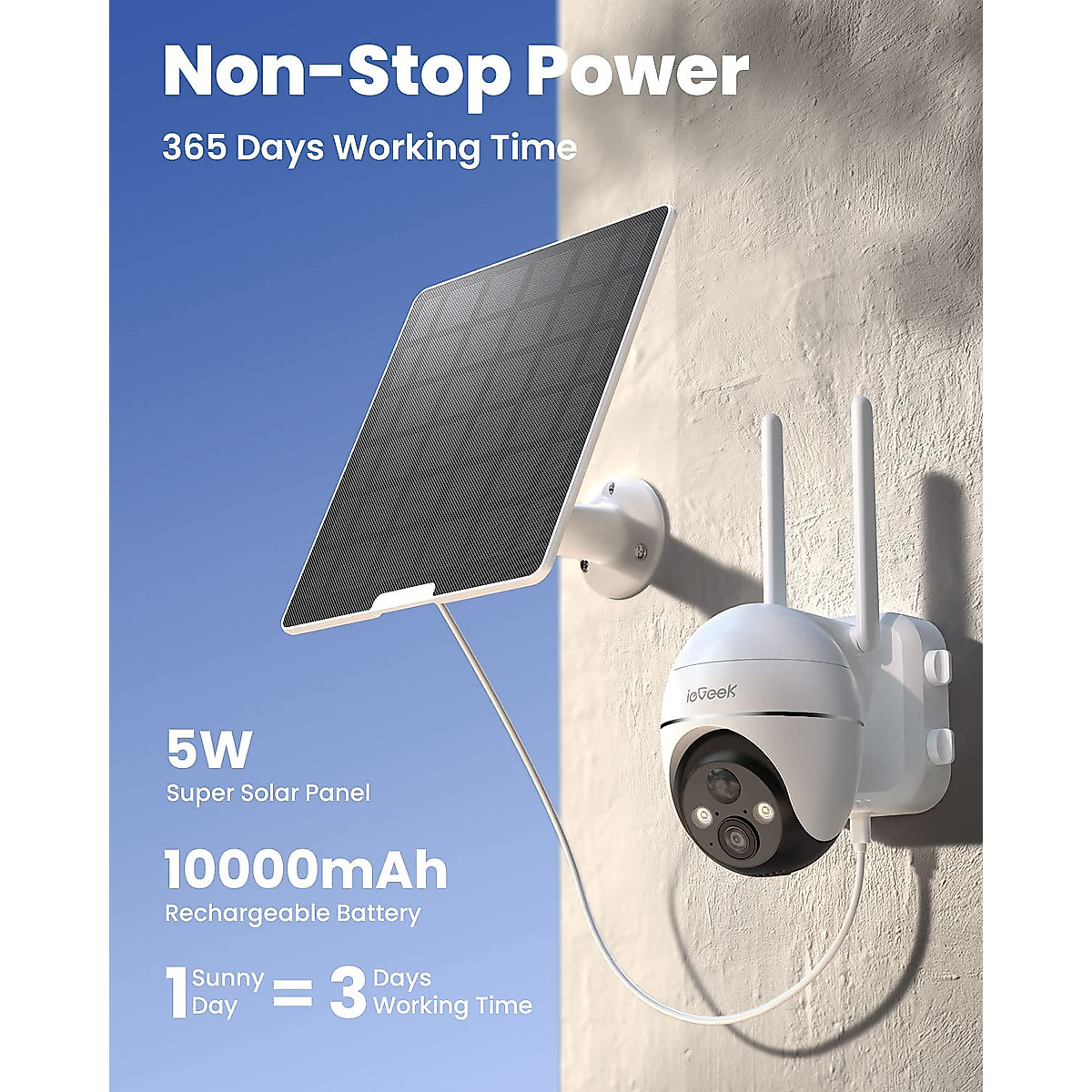 ieGeek 3/4G Security Camera Outdoor, 1080P Wireless WiFi 360°PTZ Camera, Solar Battery Powered Surveillance Camera with Spotlight/Siren/Motion Detection/3MP Color Night Vision