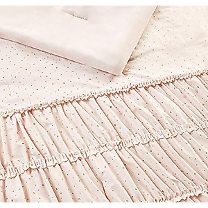 Mytex Celestial Princess Pretty 5-Piece Comforter set with gold metallic foil, Smocked texture, Girls, Teen bedding, Stars and Moons, Two Twinkling Decorative Pillows, Shabby Chic, Blush Pink, Full