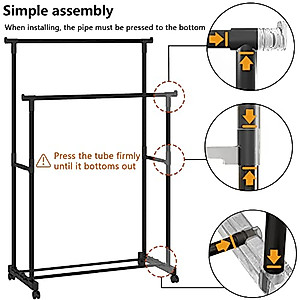Calmootey Double Rods Clothing Garment Rack, Rolling Clothes Rack with Wheels, Hanging Clothes Organizer for Bedroom, Hallway, Black