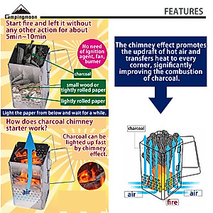 camping moon Portable Charcoal Chimney Starter Stainless Steel MT-18