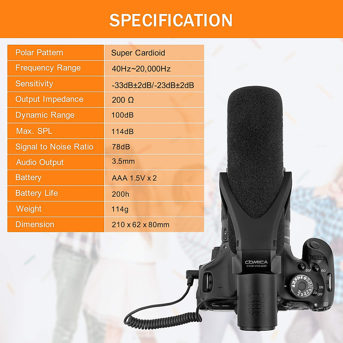 comica CVM-V30PRO Shotgun Microphone Professional Super Cardioid Video Recording Microphone with Wind Muff, Camera Microphone for Canon Nikon Sony DSLR Cameras,Camcorders,iPhone Smartphones