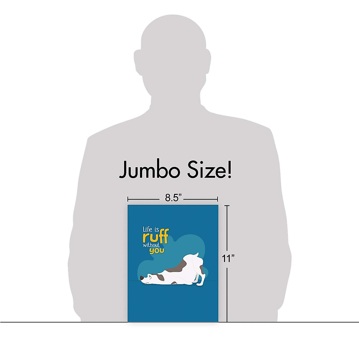 The Best Card Company Big Miss You Greeting Card 8.5 x 11 Inch with Envelope (1 Pack) Jumbo Thinking of You, Just Because Ruff Without You J6586CMYG