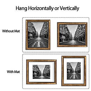 Golden State Art, 11x14 Photo Frame with Mat for Pictures 8x10 and Real Glass (Dark Gold Brown & Bronze Pewter Panel with White Color Mat, 1.25 Inch Frame Border)