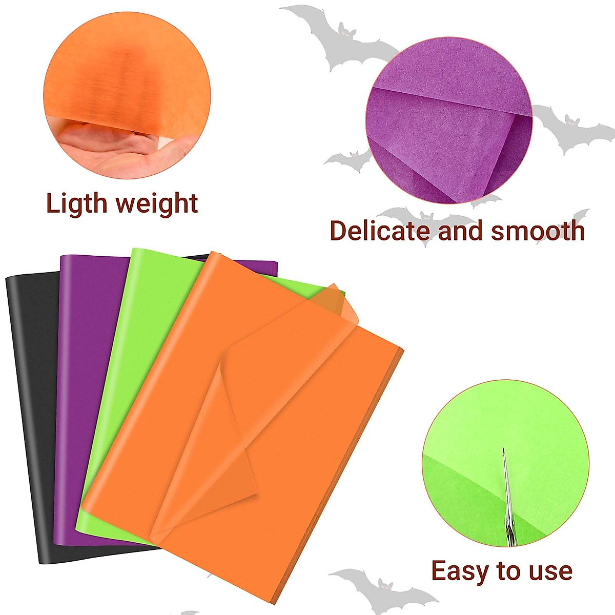 120 Sheets Halloween Tissue Paper for Gift Wrapping, 4 Colors Halloween Wrapping Paper for Gift Bags for Birthday Party Wedding Baby Shower DIY Craft, 20 × 14Inch