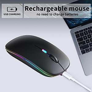 Atrasee Dual Mode LED Wireless Bluetooth Mouse for Laptop, Slim Rechargeable RGB Computer Mice (USB 2.4G + Bluetooth 5.1), Ergonomic PC Gaming Mouse w/ 3 Adjustable DPI, for Laptop MacBook Pro, Black