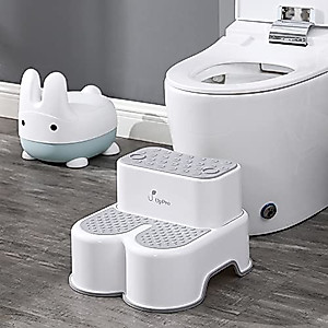 UpPro 2 in 1 Anti Slip Bunny Step Stool, Detachable Double Up Kids Step Stool, Wide Step Toddler Step Stool, Kids Step Stool for Toilet Potty Training, Kitchen, and Bathroom (Grey)