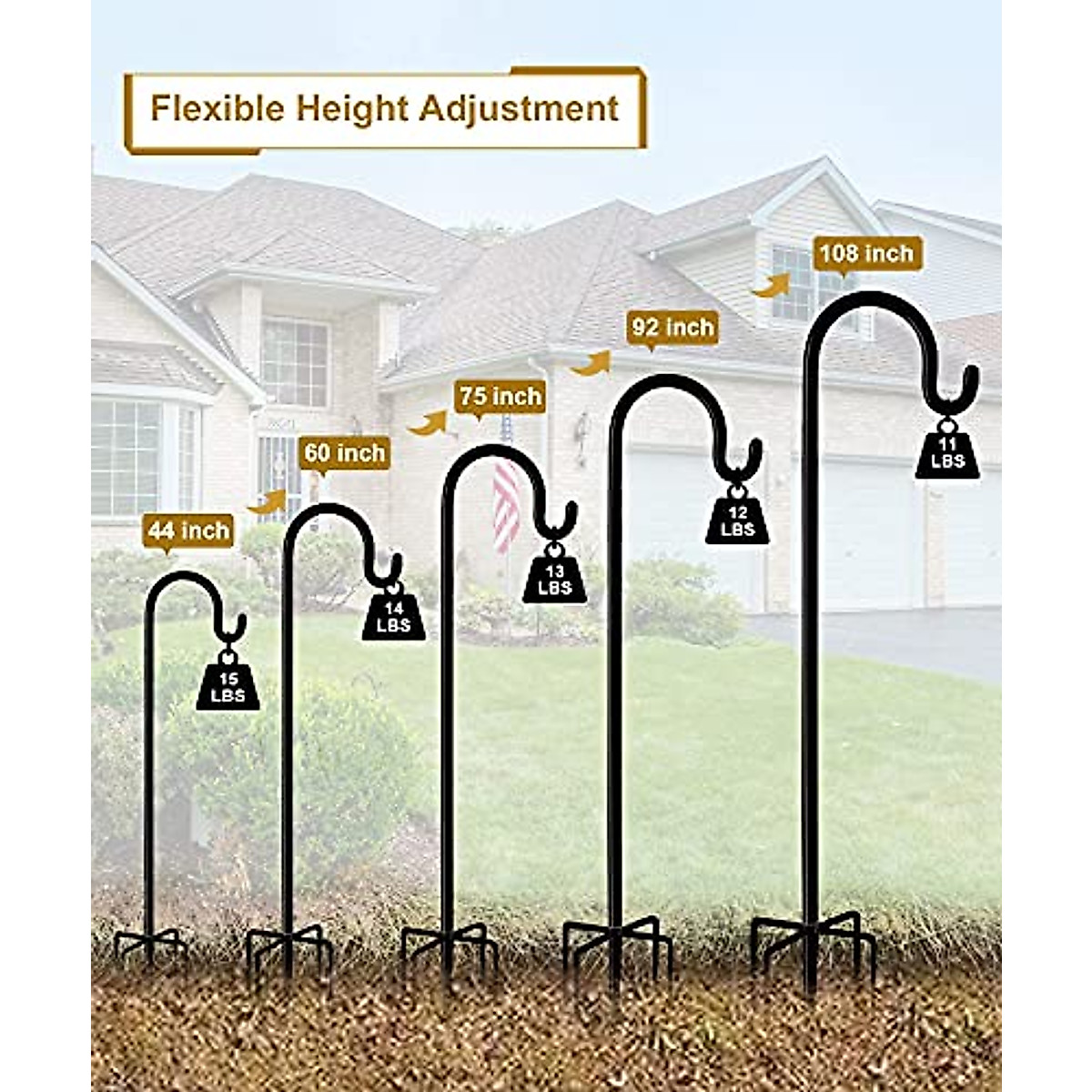 Derkniel Shepherd Hook 108 Inch Tall Heavy-Duty Metal Garden Hanging Pole Stake for Bird Feeder Pole Plant Baskets, Black (2 Pack)