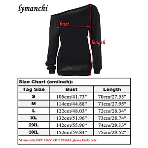 lymanchi Women Wide Neck Sweatshirt Off Shoulder Long Sleeve Casual Loose Shirts 107 Black XL