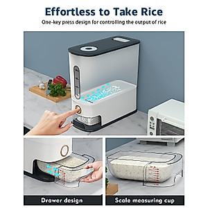 Lenwi 26.5 Lbs Rice Dispenser, Large Rice Container with Scale Measuring Cup, BPA-Free Household Rice Storage Container with Time Scale, for Home Kitchen Pantry Organization