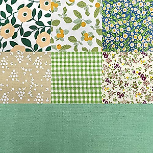 7pcs 10" X 10" Cotton Fabric Patchwork Squares Floral Fabric Fat Quarters Fabric Bundles Patchwork Fabric Quilting Fabric Bundles for DIY Crafts Cloths Handmade Accessory - Green Serie