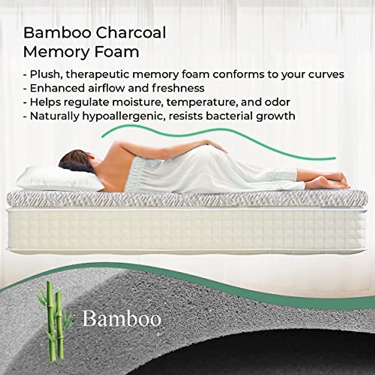 Biorhythm Innovative Fabric Bamboo Charcoal Infused Memory Foam Mattress Topper 3 inch Full Size, Fight Insomnia, Anxiety & Depression, Wake Up Feeling Refreshed