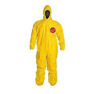 DuPont Tychem 2000 Standard Fit Hood Stormflap Elastic Wrists and Ankles Serged Seam, Yellow, Large, Pack of 1