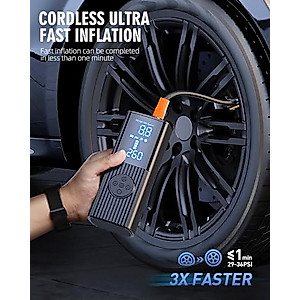 Tire Inflator Portable Air Compressor - 180PSI & 20000mAh Portable Air Pump, Accurate Pressure LCD Display, 3X Fast Inflation for Cars, Bikes & Motorcycle Tires, Balls.