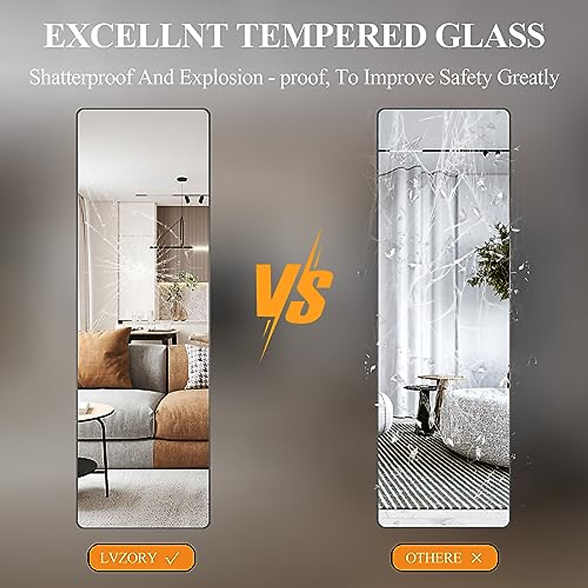 LVZORY Wall Mounted Full Length Mirror, 39"x12" Over The Door, Body Mirror for Bedroom (Black)