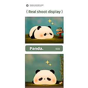 ATSUI Cute Panda Night Light, LED Squishy Novelty Animal Night Lamp, Food Grade Silicone 3 Level Dimmable Nursery Nightlight for Desk Decor, Funny Gifts Stuff for Boys Girls Baby, White Elephant Gifts