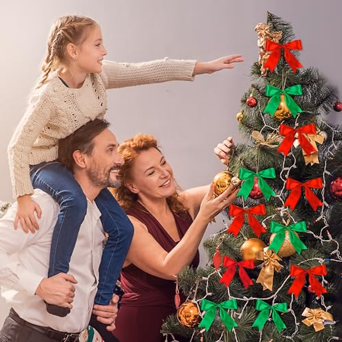 2 Rolls Christmas Ribbon 1 Inch X 50 Yards Red and Green Satin Ribbon Double Faced Polyester Holiday Ribbons for Gift Wrapping Wedding Decor