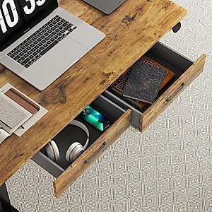 Our Modern Space 2-Drawer Height Adjustable 45" Electric Standing Desk - Upgraded Ultra Durable Home Office Large Rectangular Computer Table or Laptop Sit Stand Workstation - Maple