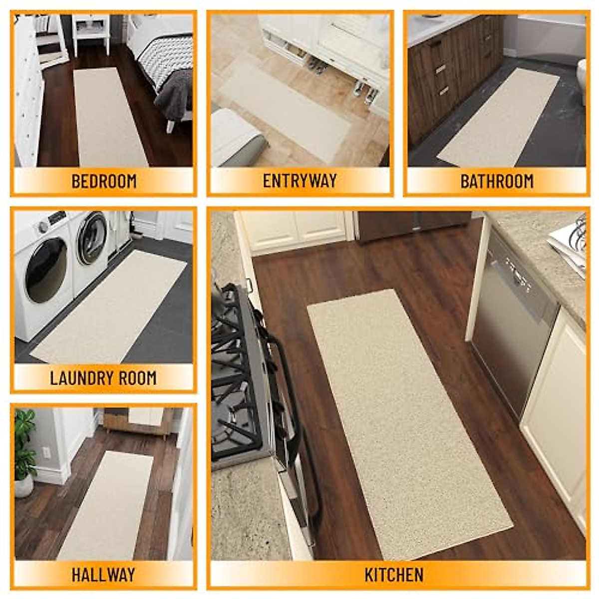 Ottomanson Indoor Solid Shag Design Rubber Back 2x5 Soft Pile Shag Runner Rug for Hallway, Entryway, Kitchen, Living Room, Bedroom, Bathroom, 20" x 59", Cream