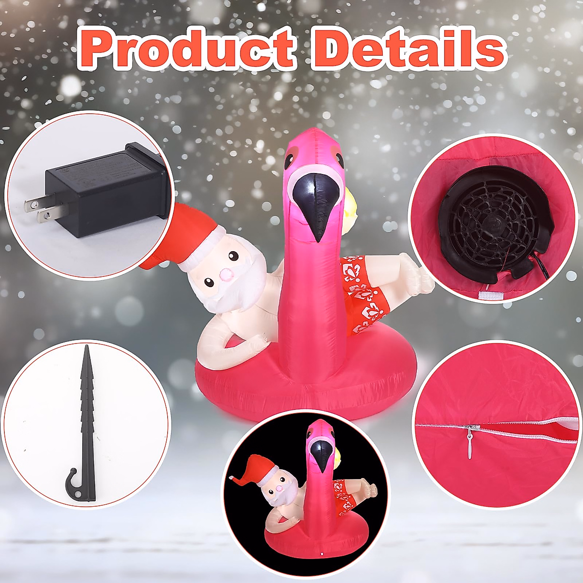 Liliful 5 ft Hawaiian Laua Santa on Flamingo Pool Float Christmas in July Inflatables Outdoor Decorations Blow Up Lighted Santa Claus with Flamingo Yard Decorations for Garden Lawn Xmas Decor