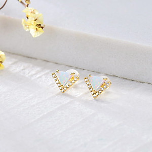 14K Real Solid Gold Triangle Opal Stud Earrings for Women Gifts Screw Back Opal Earrings 10mm Gold stud Earrings Opal Jewelry