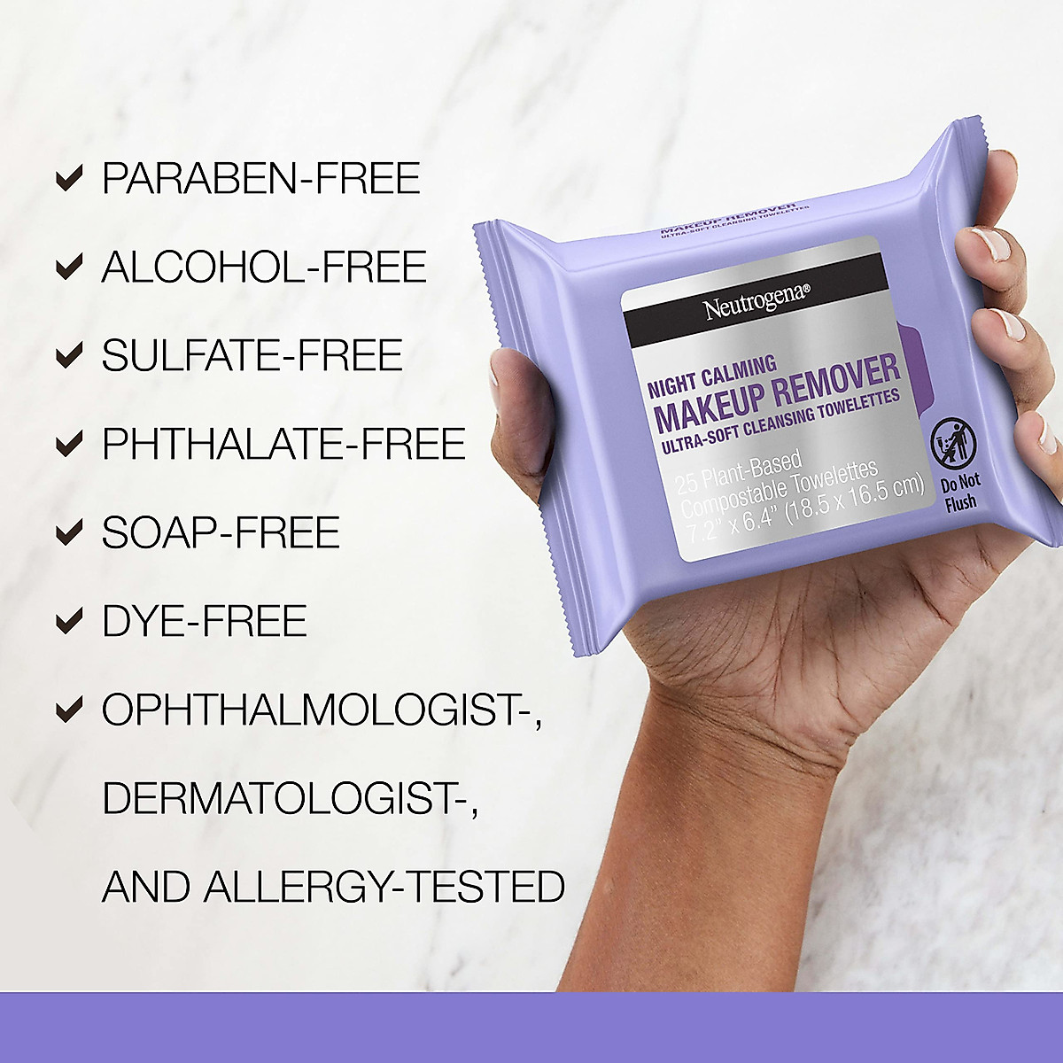 Neutrogena Makeup Remover Night Calming Cleansing Towelettes, Disposable Nighttime Face Wipes to Remove Dirt, Oil & Makeup, 25 ct