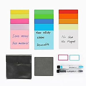 HOHI LINE Dry Erase Reusable Colorful Square 4x4 Self-Stick Notes Pads Sticky Post it Notes Magnetic Whiteboard Markers with Erasers (4"x4", Colorful 15pcs Note Pad)