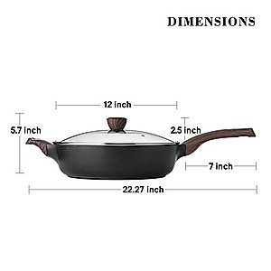 SENSARTE 12 in Nonstick Deep Frying Pan,4.9-Qt Non-Stick Saute Pan with Lid,Large Skillet Pan,Non-Stick Jumbo Cooker for All Stove Tops,Induction Compatible,PFOA Free, Black