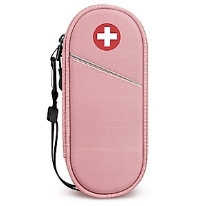 SITHON EpiPen Medical Carrying Case Insulated, Travel Medication Organizer Bag Emergency Medical Pouch Holds 2 EpiPens, Asthma Inhaler, Anti-Histamine, Auvi-Q, Allergy Medicine Essentials, Pink