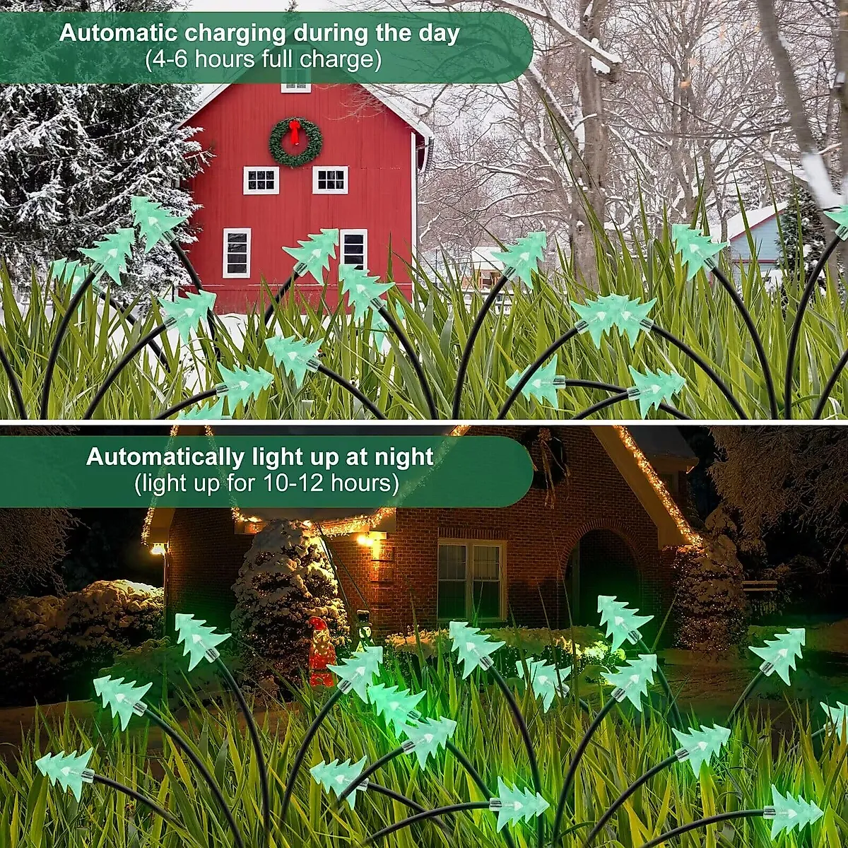 Solar Garden Tree Lights Outdoor Pathway Stake Lights, Christmas Swaying Lights Solar Tree Firefly Lights Waterproof for Yard Porch Graveyard Decor (2Pack)