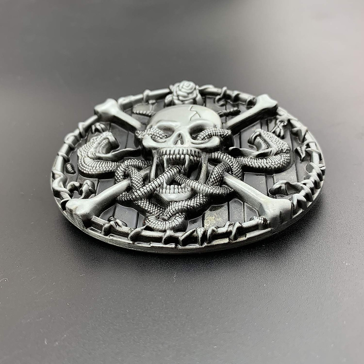 LAXPICOL Western Cowboy Cross Skull Snake Belt Buckle For Men Grey Tone Black Enamel