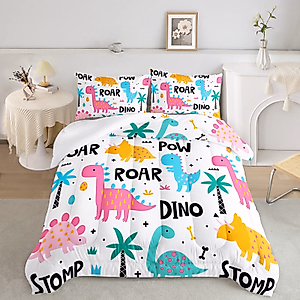 Axolotl Girls Bedding Cartoon Dinosaur Comforter Set Twin Size,Cute Dinosaur Bedding Set for Girls Teens Kids Boys Adults Room Decor,Kids Comforter Set All Season,1 Quilt 2 Pillow Cases,White