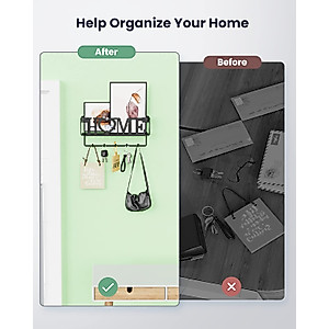 OHOBABY Key Holder for Wall - Key Rack with 5 Key Hooks, 11.02" L×2.75" W×4.92" H, Key and Mail Organizer Wall Mount with Mesh Basket, Key Hanger for Wall, Entryway, Home Decor(Matte Black)