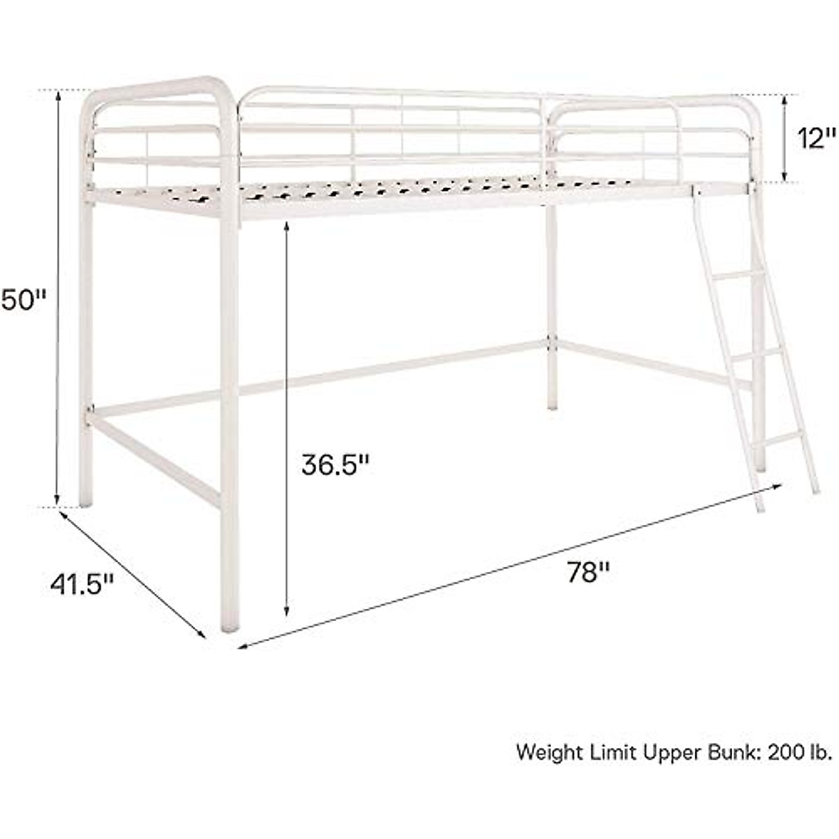 DHP Jett Junior Twin Metal Loft Bed, White