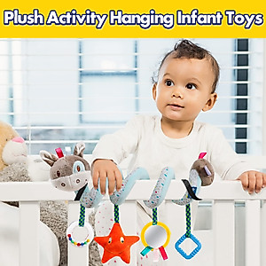 Baby Car Seat Toys Activity Stroller Toy for Boys Girls 0 3 6 9 10 12 Months, Spiral Hanging Plush Toys Mobile for Stroller Bassinet Crib Baby Carrier