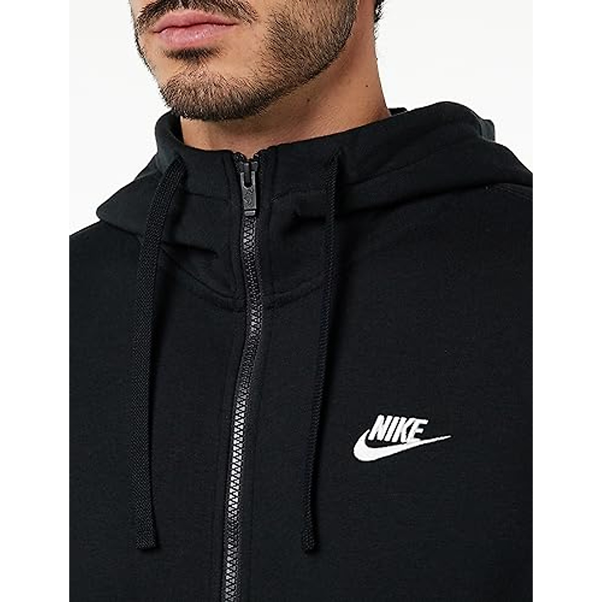Nike Men's Sportswear Club Fleece Full Zip Hoodie, Fleece Zip-Up Hoodie Men, Black/Black/White, L